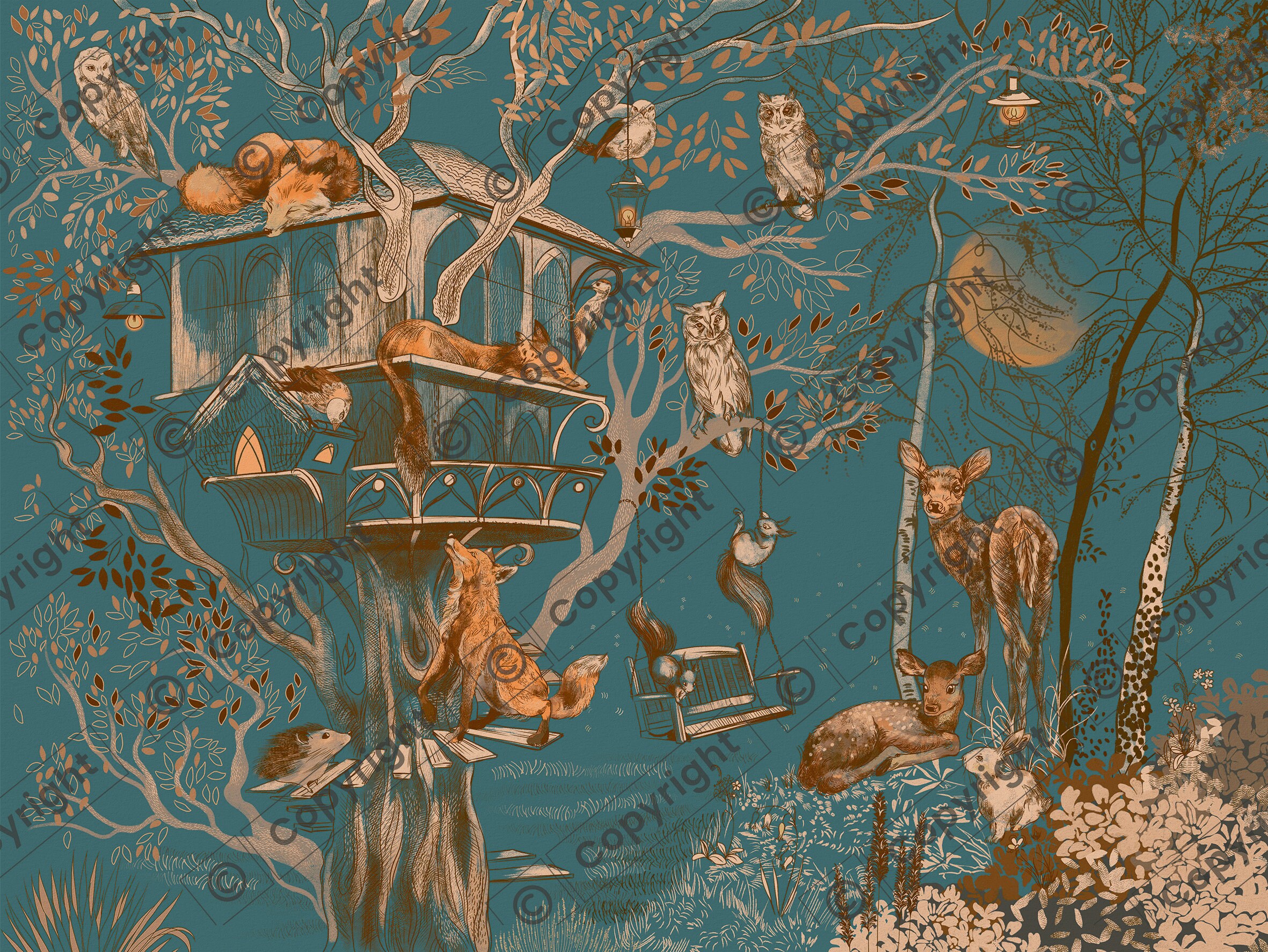 Forest Treehouse Mural Dollhouse Miniature Wallpaper - All Scales ...