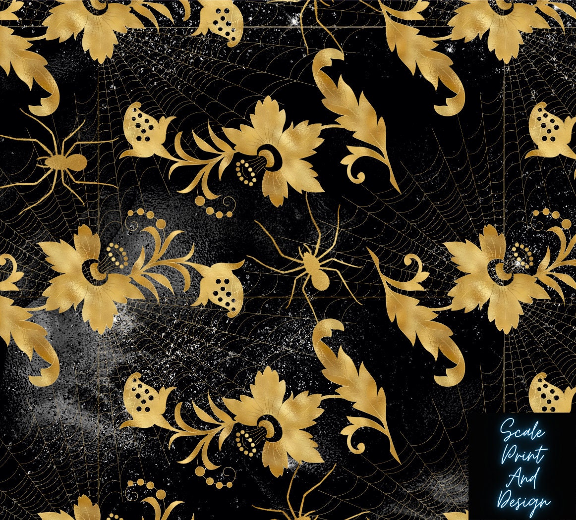 Golden Floral Spiders Webs Dollhouse Miniature Wallpaper All - Etsy