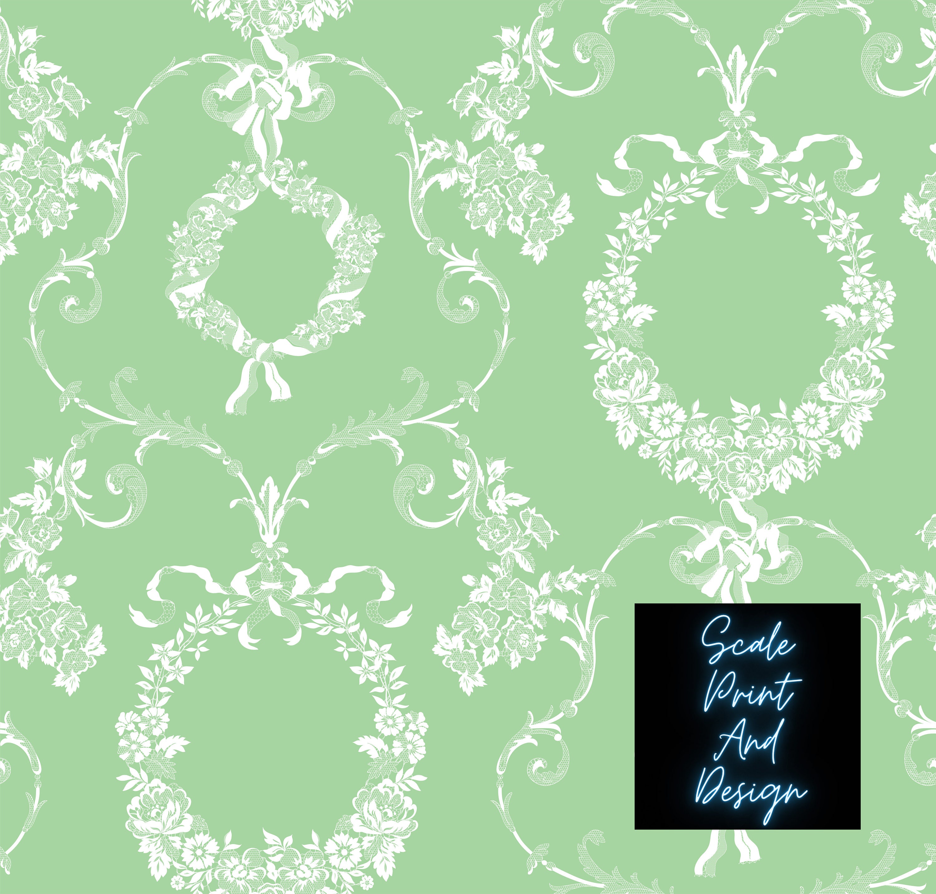 Rococo Ribbons Mint Dollhouse Miniature Wallpaper All Scales - Etsy