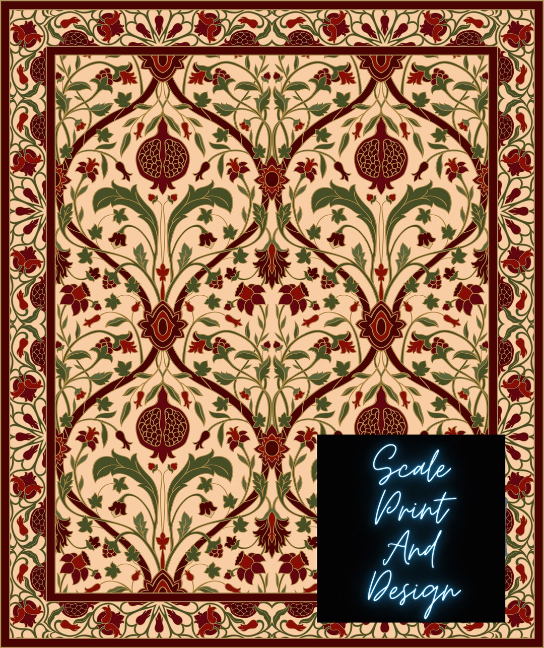 Pomegranates Dollhouse Rug - Sizes for All Scales Available - Custom ...