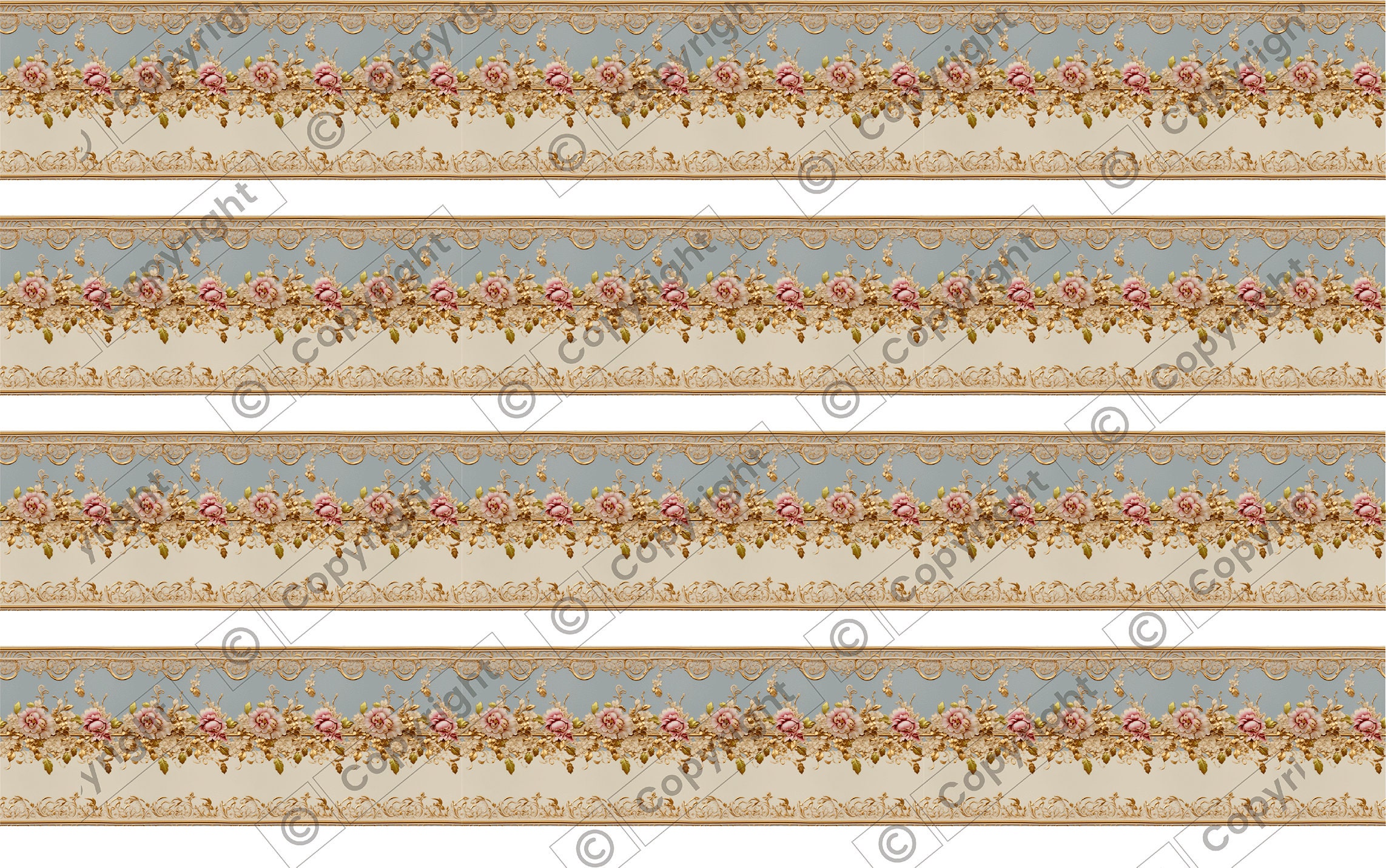 Pink Roses Border or Frieze Sheet Dollhouse Miniature Wallpaper - All ...