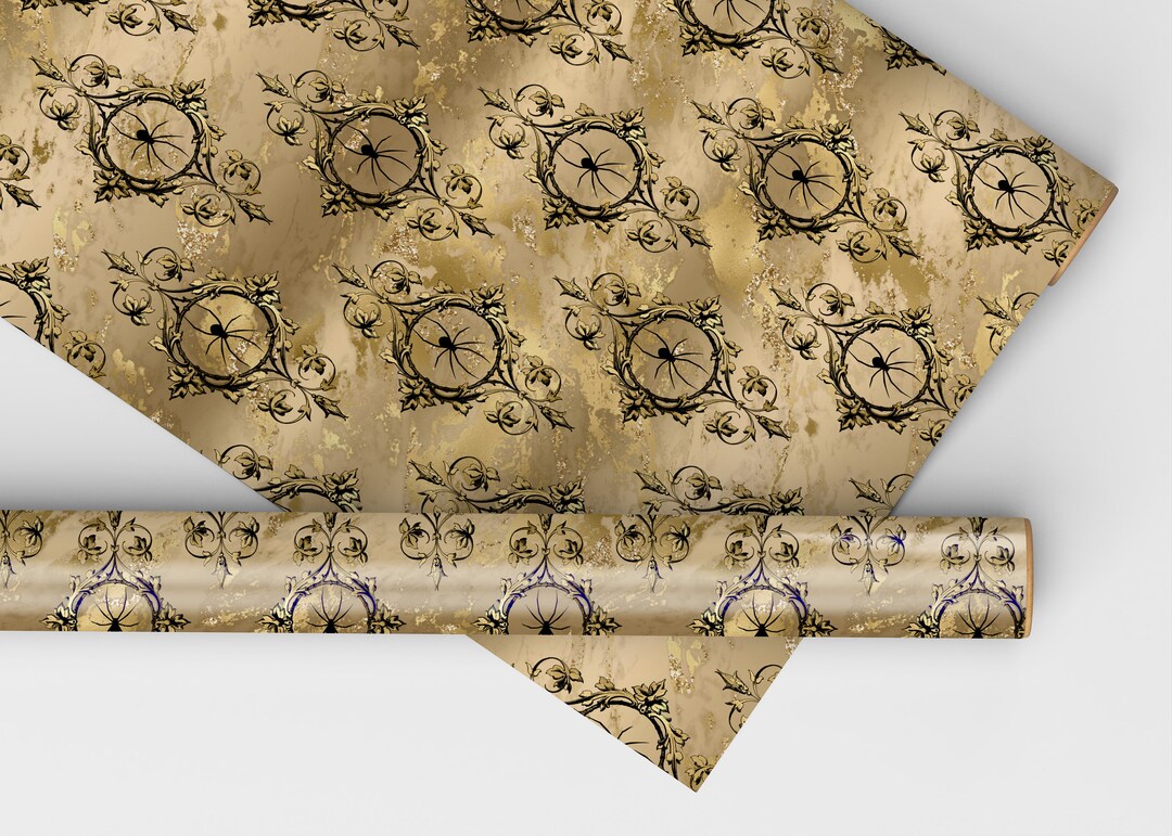 Golden Black Spiders Mock Dollhouse Miniature Wallpaper - All Scales ...
