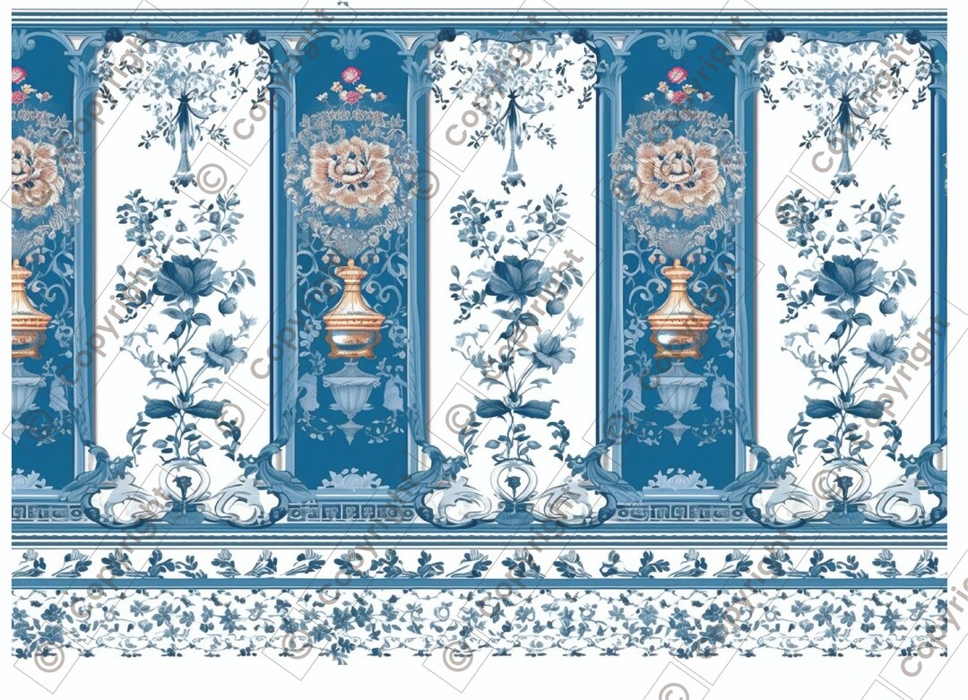 Rowan Blue Full Wall Designdollhouse Miniature Wallpaper - All Scales ...