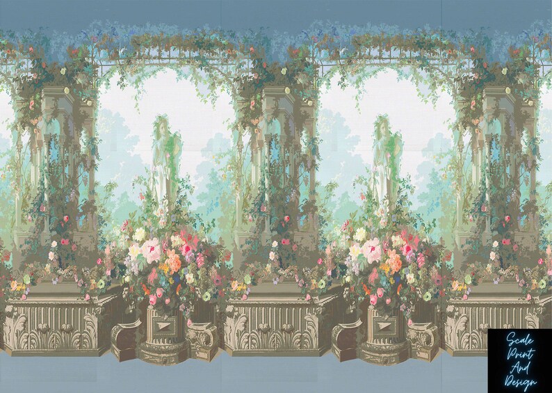 Italian Courtyard Mural Dollhouse Miniature Wallpaper All - Etsy