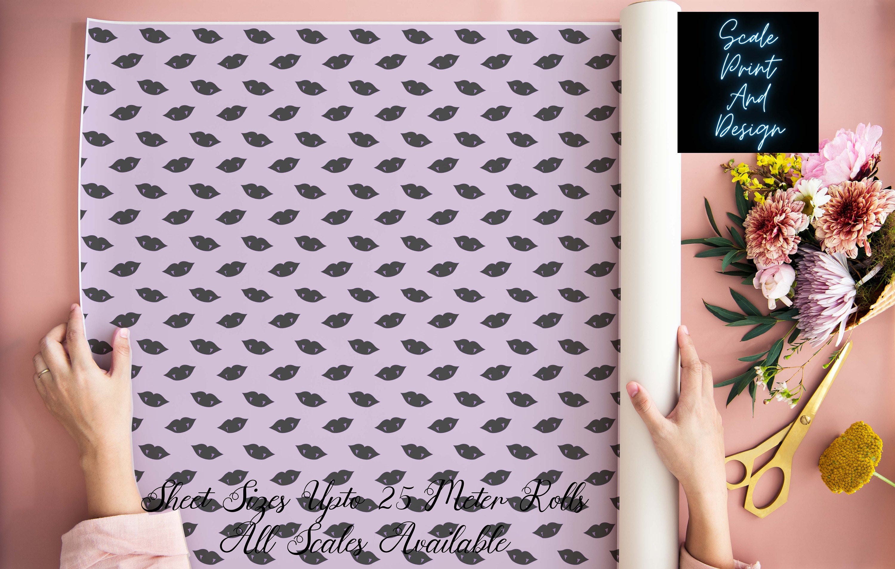 Lavender Vamp Lips Dollhouse Miniature Wallpaper All Scales - Etsy