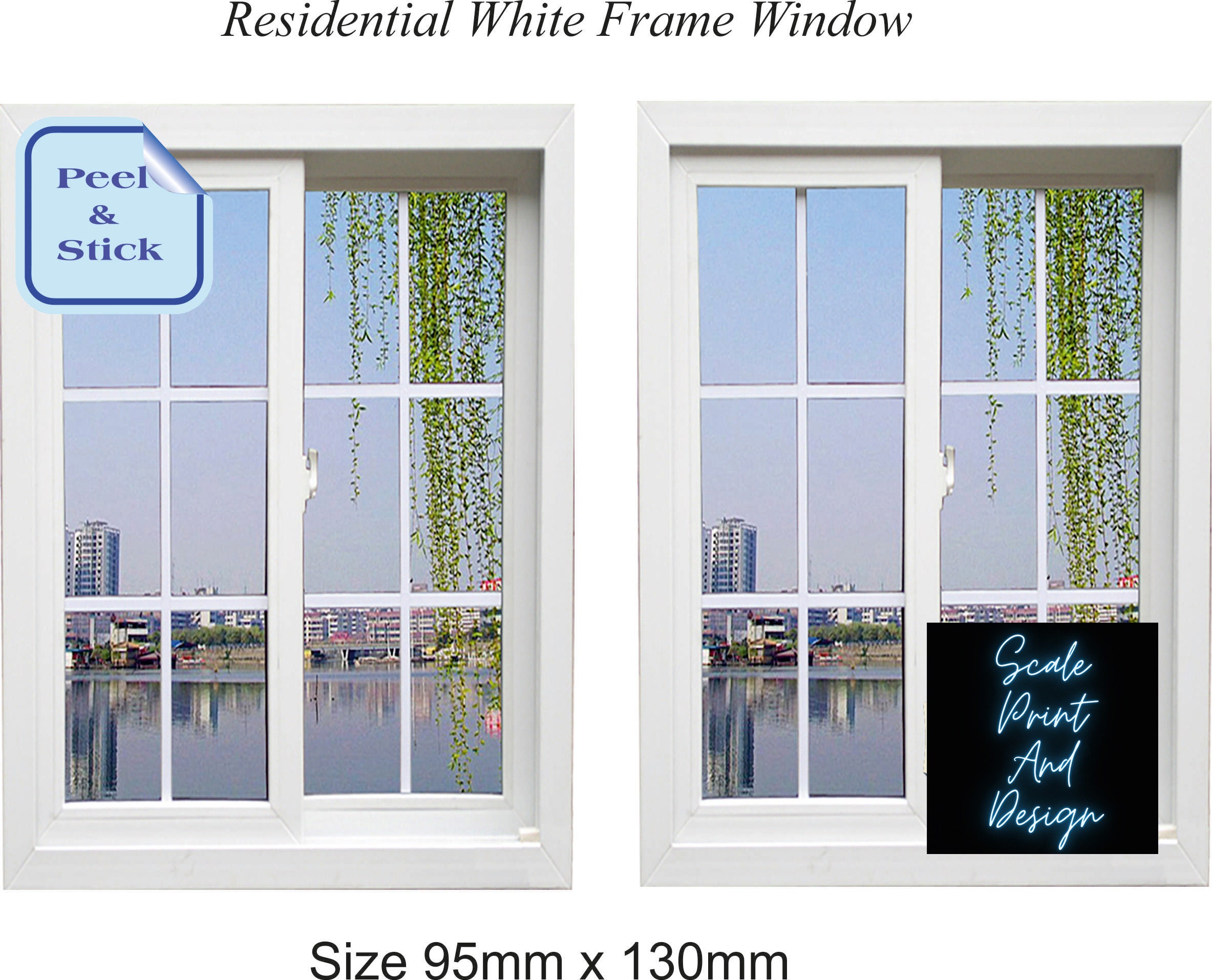 Residental White Frame Window Dollhouse Miniature Vinyl Window Sticker ...