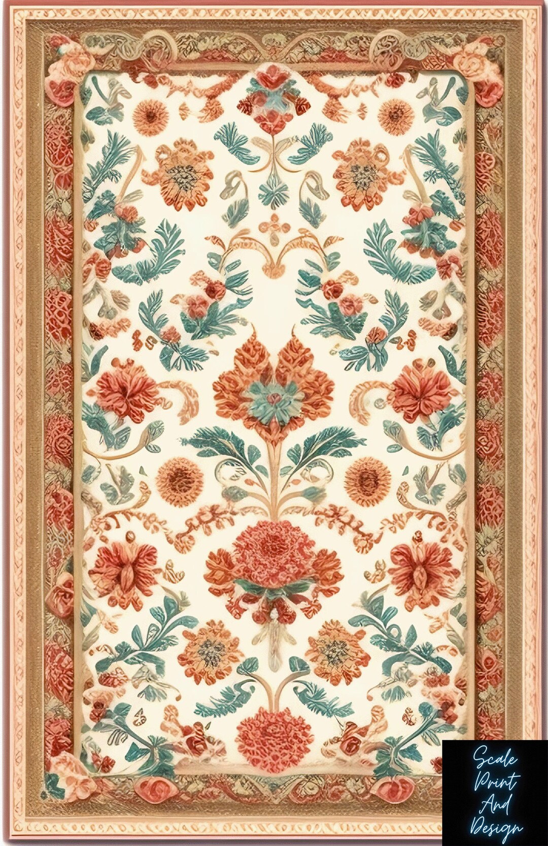 Peach Florals Dollhouse Rug - Sizes for All Scales Available - Custom ...