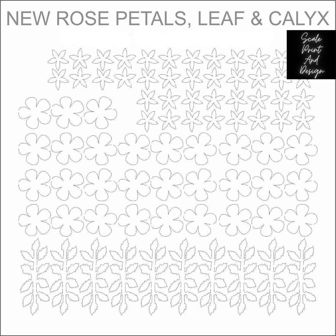 New Rose Petal, Leaf and Calyx Laser Cut Paper Flowers - Dollhouse ...