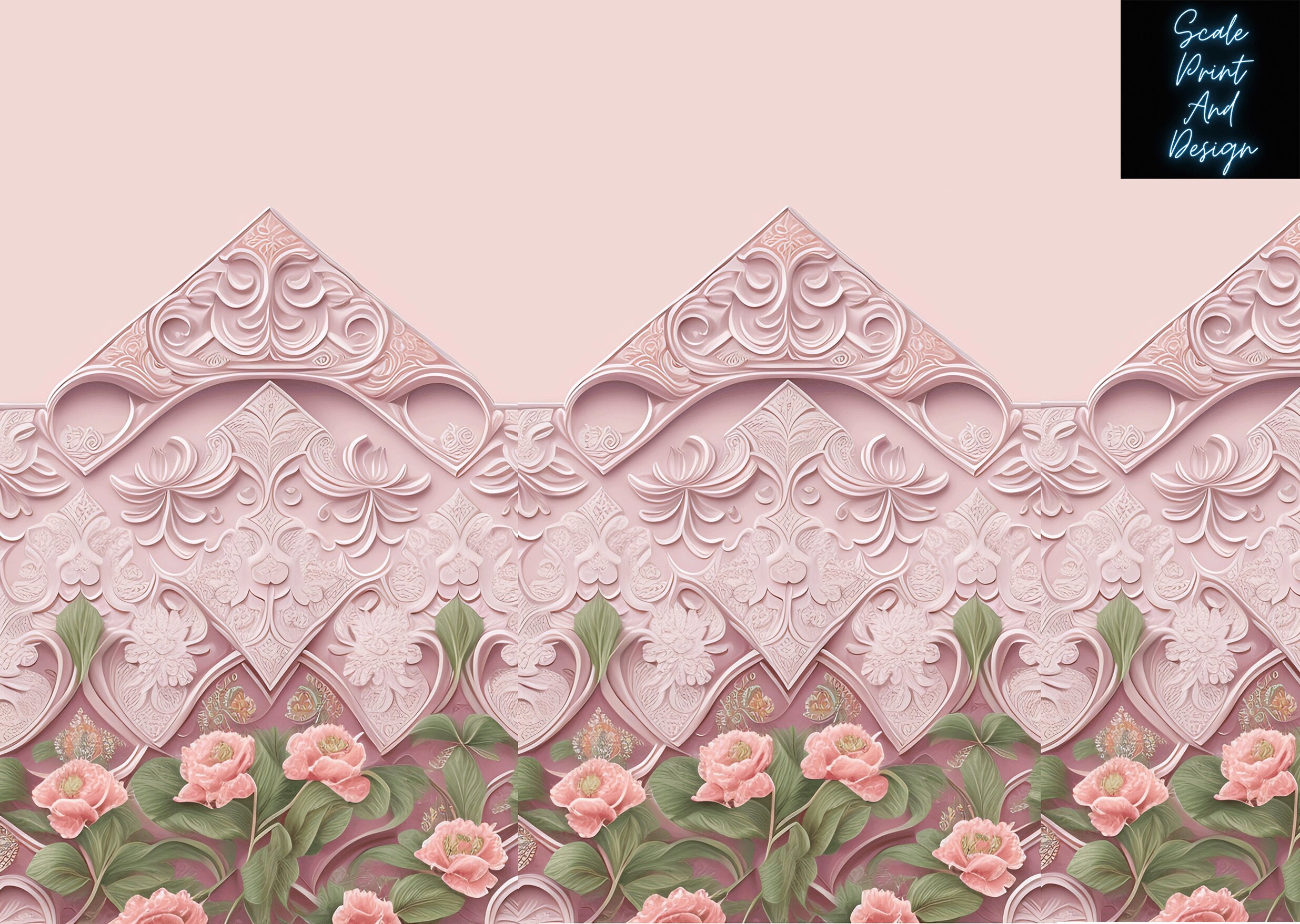 Pink Roses Dollhouse Miniature Wallpaper All Scales - Etsy