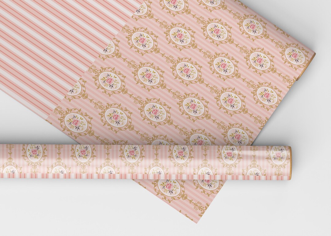 Rose Cameo Stripe Dollhouse Miniature Wallpaper - All Scales Available ...