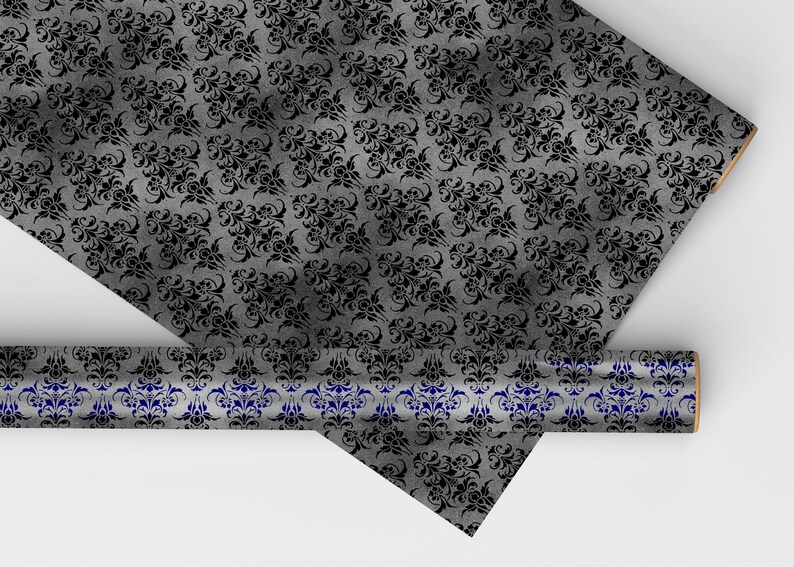 Silver & Black Damask Dollhouse Miniature Wallpaper - All Scales ...