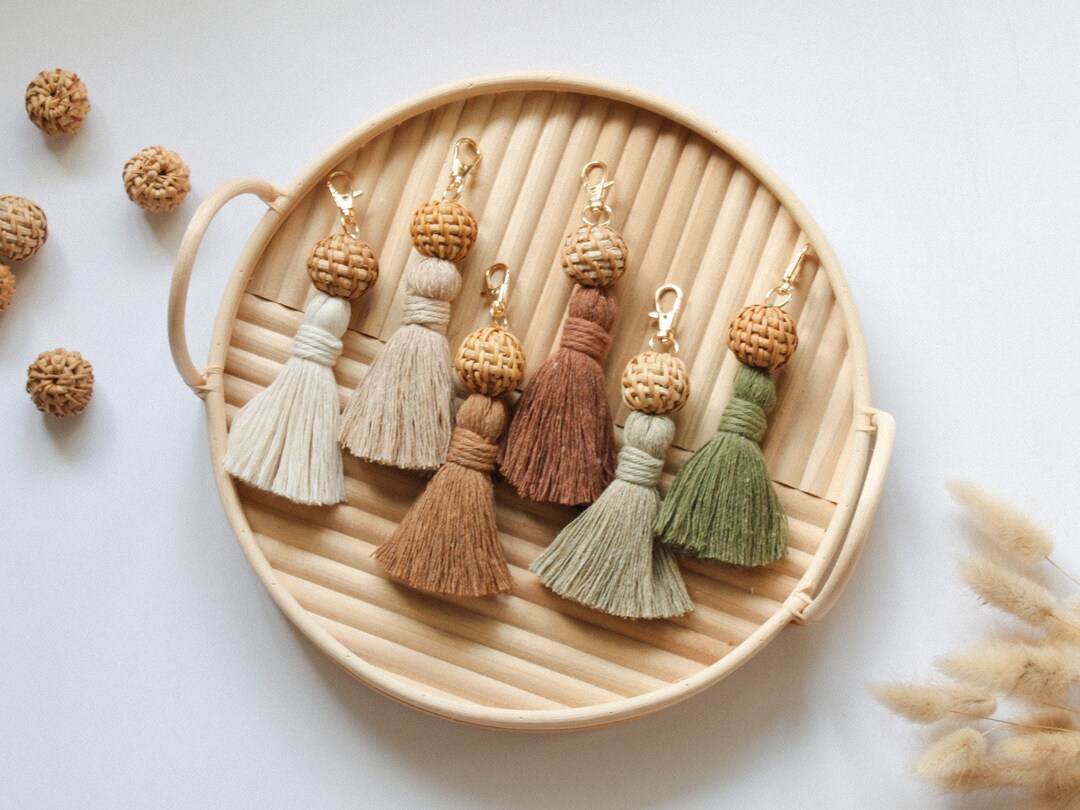 Rattan Tassel Keychain Boho Keychain Boho Car Accessory - Etsy