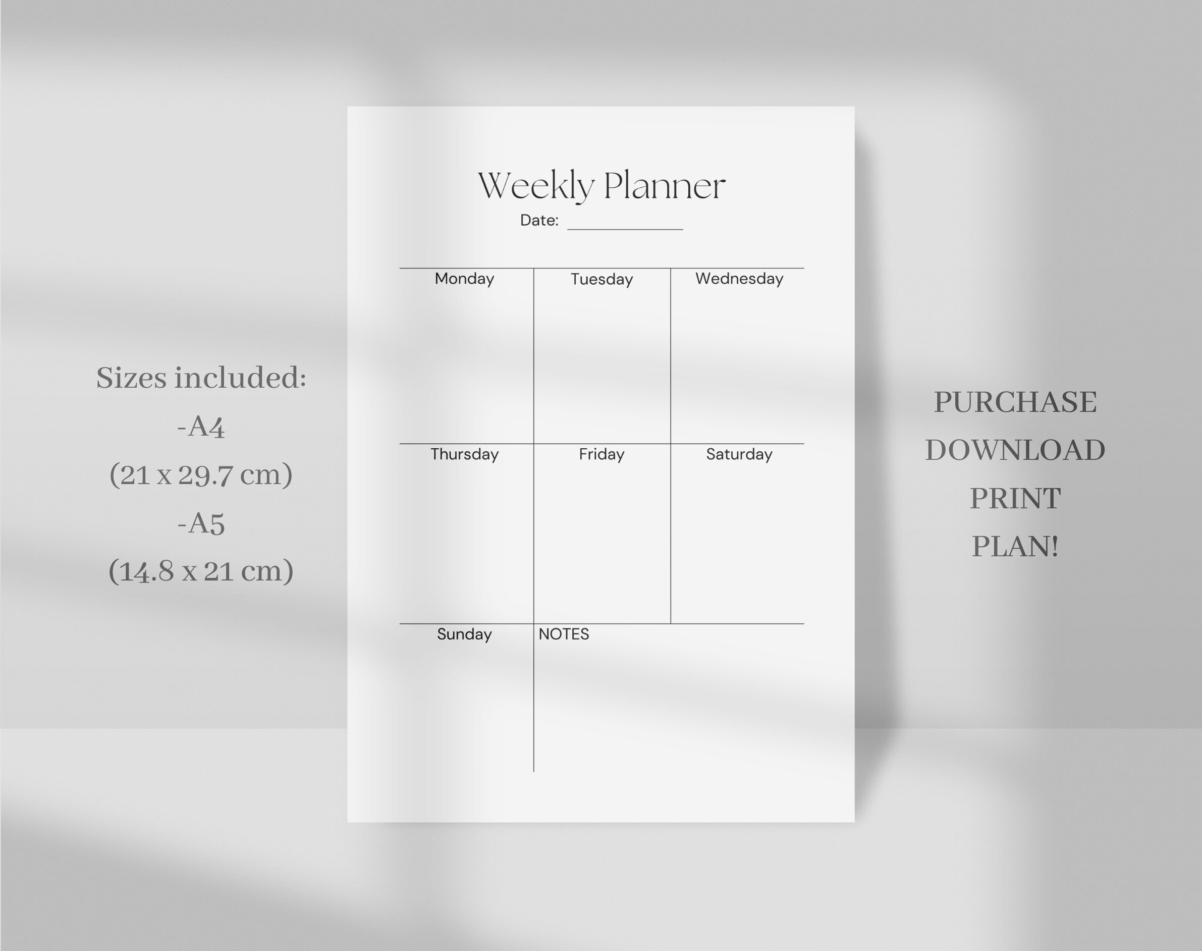 Weekly Planner Template Printable Weekly Planner PDF Minimalist Planner ...