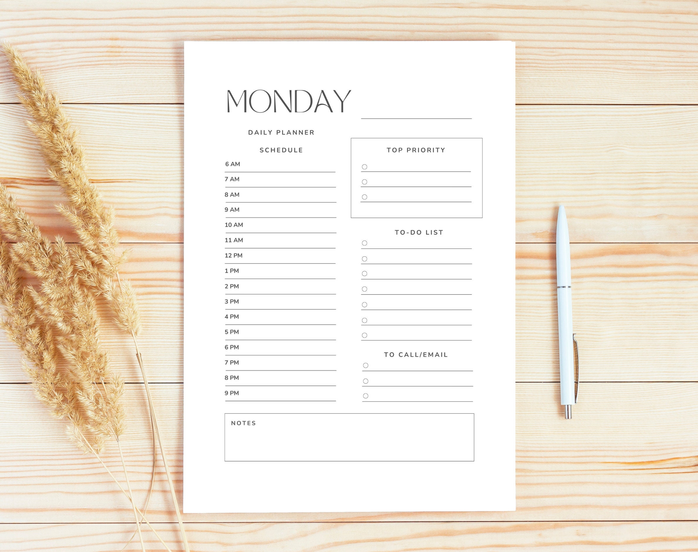 Daily Planner Template Printable Daily Planner PDF Minimalist Planner ...
