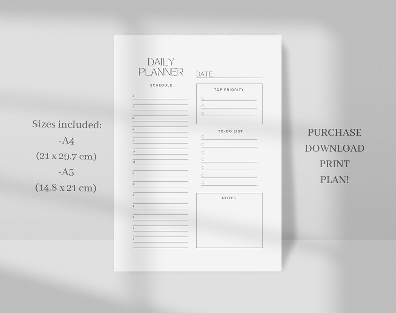 Daily Planner Template Printable Daily Planner PDF Minimalist Planner ...