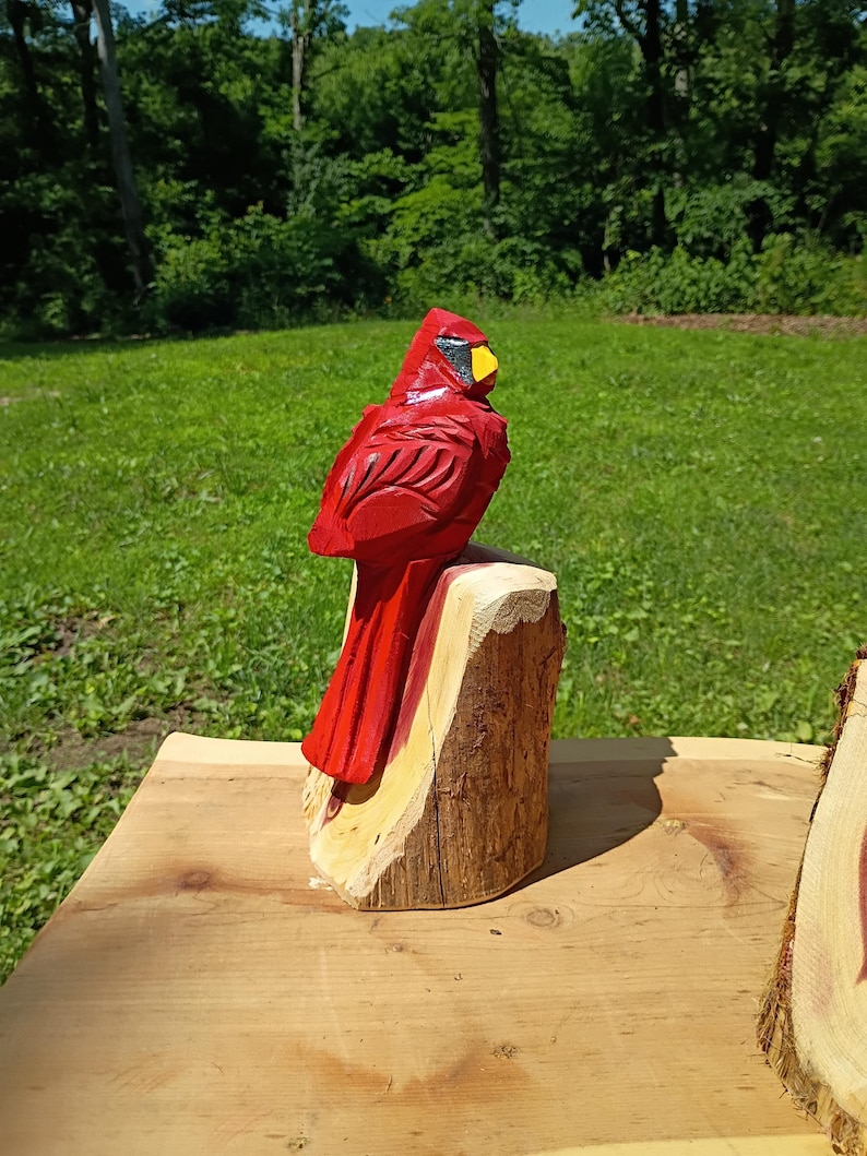 10" Chainsaw Carved Cardinal Bird, Handmade Cedar Wood Cardinal ...