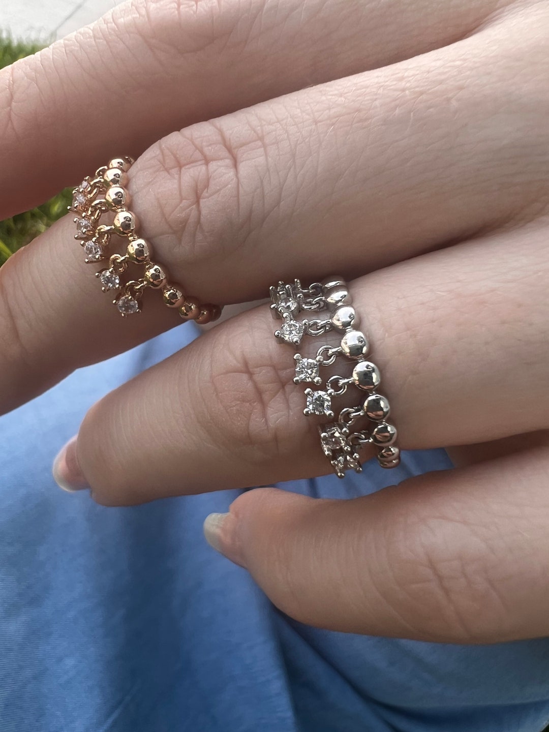 Waterfall Ring 14K Solid Gold Minimalist Fringe Ring for Women Gift for ...