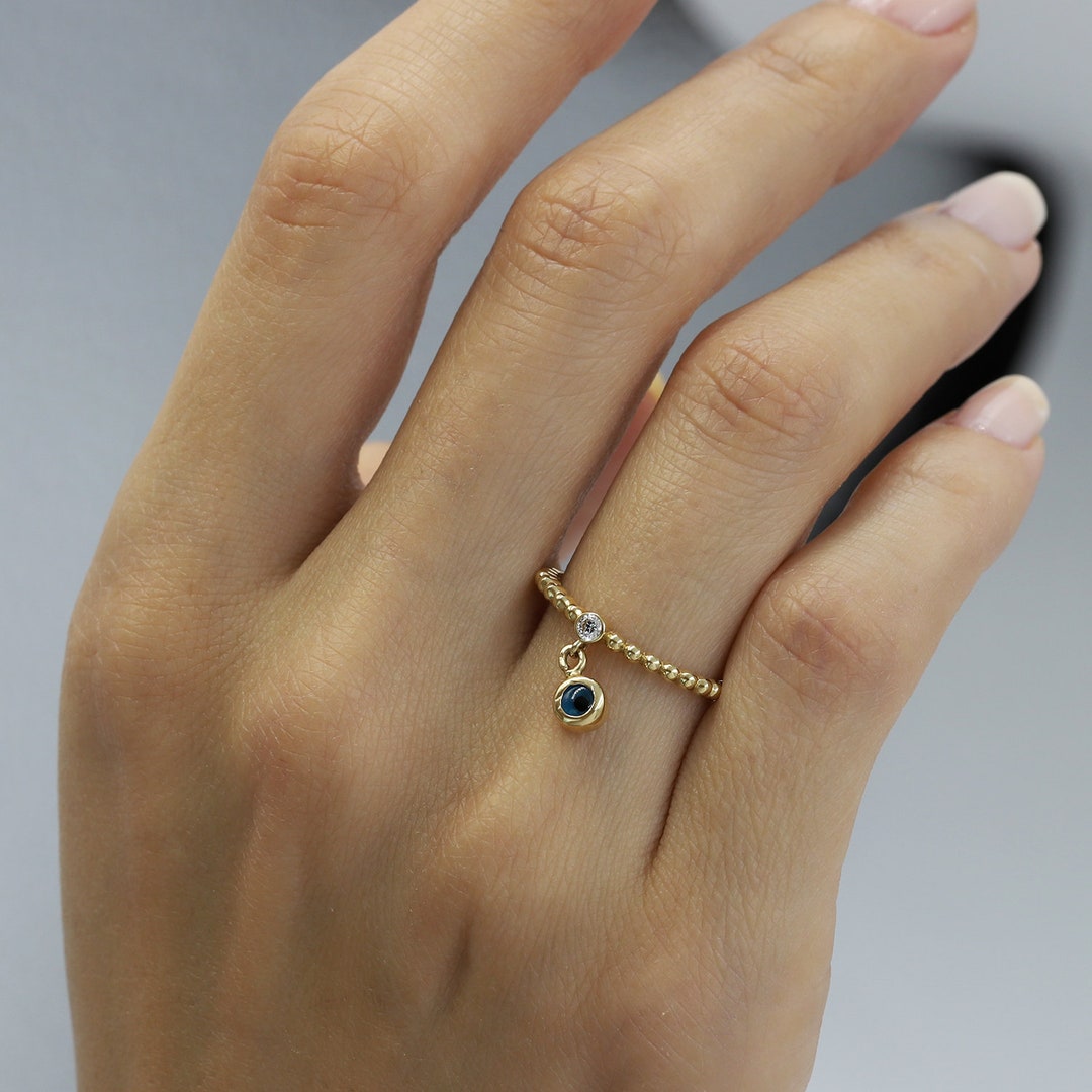 14K Solid Gold Dangle Evil Eye Ring Non Tarnish Gold Protection Ring Cool Statement Ring Real ...