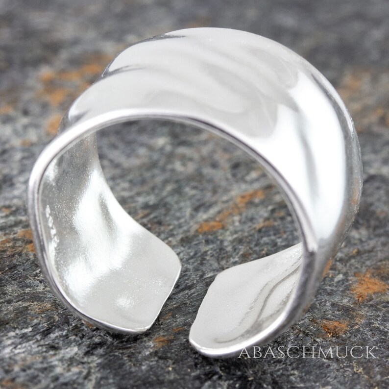 Wide 925 Sterling Silver Statement Ring With Hammered Wave Texture ...