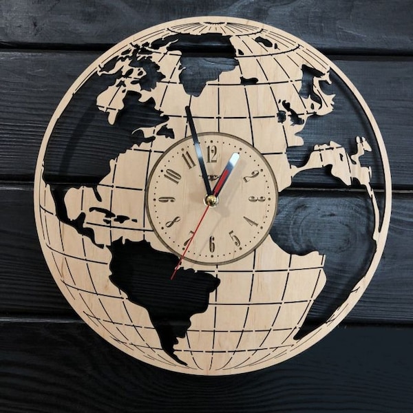 World Map Wall Clock - Etsy