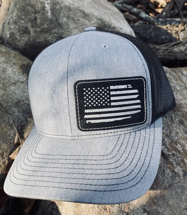 Distressed Flag (black/silver) Heather Grey/black Richardson Hat - Etsy