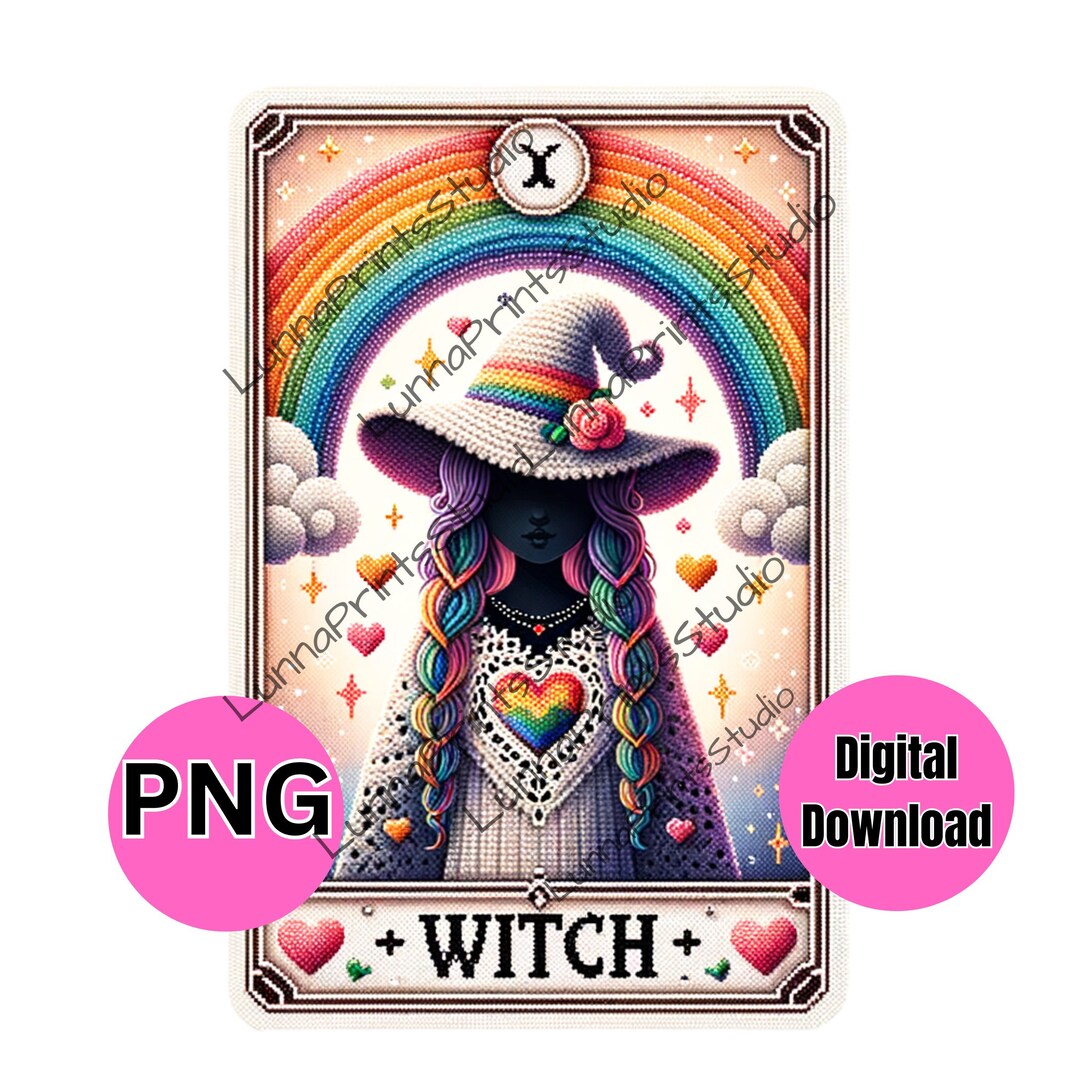 WITCH Tarot Card PNG Rainbow Witchy Clip Art, Dtf Design Digital ...