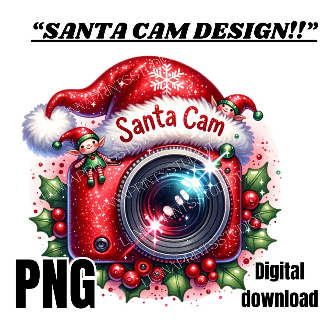 Christmas Clipart Santa Cam PNG Design, Instant Download File ...