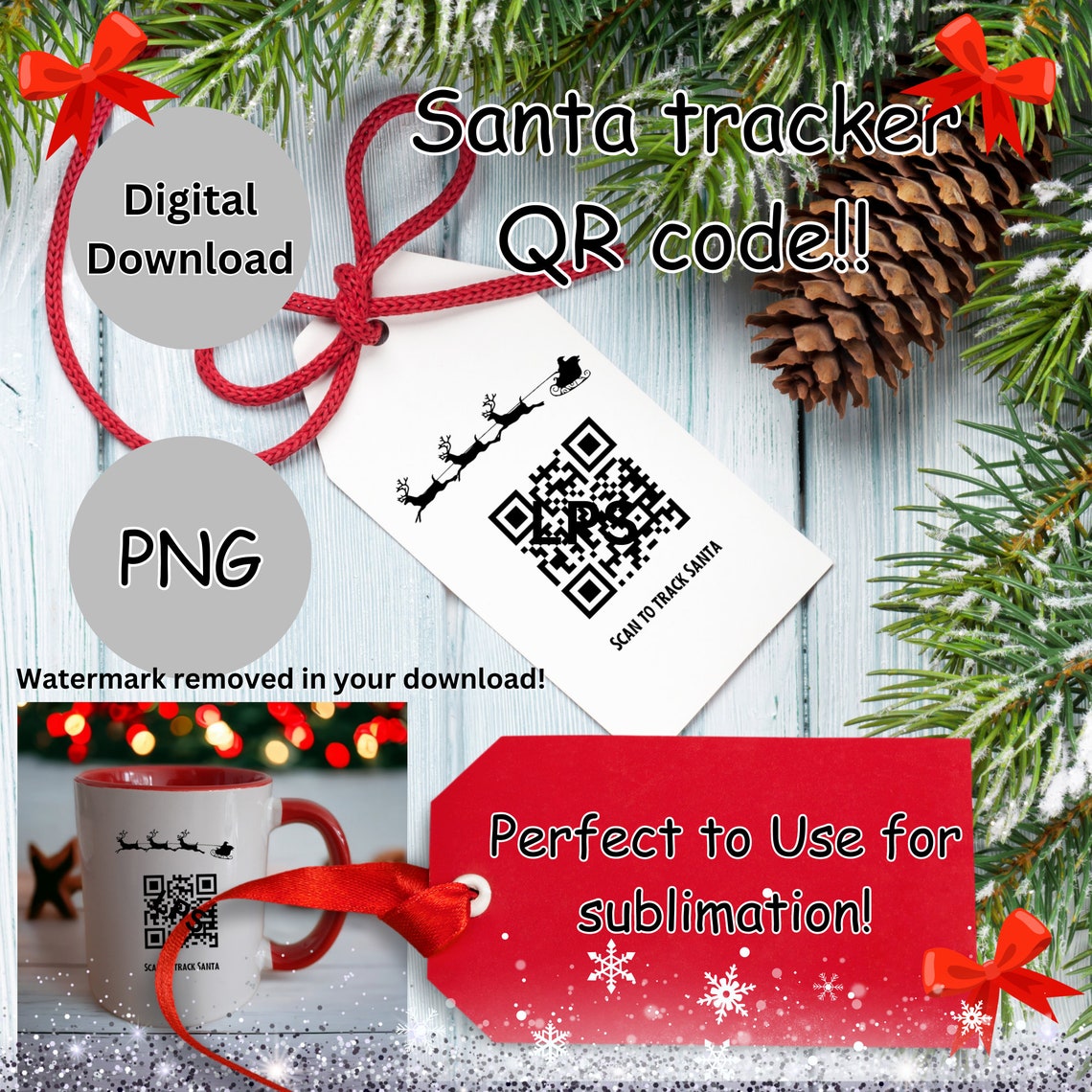 PNG Digital Download Santa Tracker Qr Code for Christmas Eve Sublimation Blanks, Sublimation ...