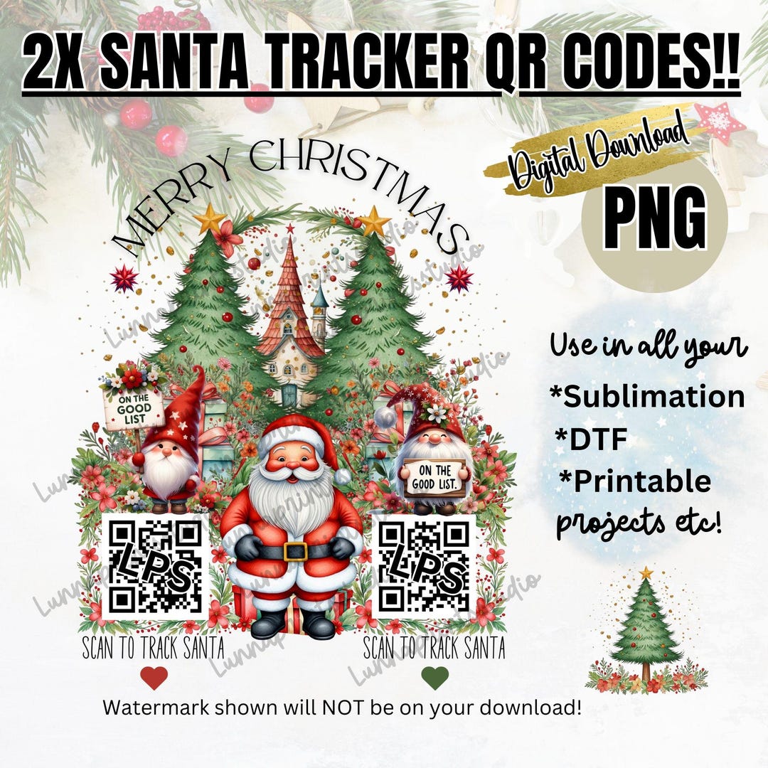 Santa Tracker QR Codes PNG for Christmas Eve Sublimation Blanks ...
