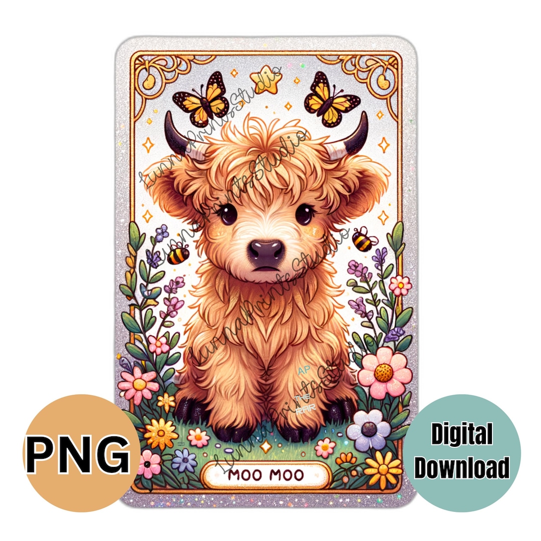Spring Highland Cow Tarot Card PNG Clipart, Animal Sublimation Print ...
