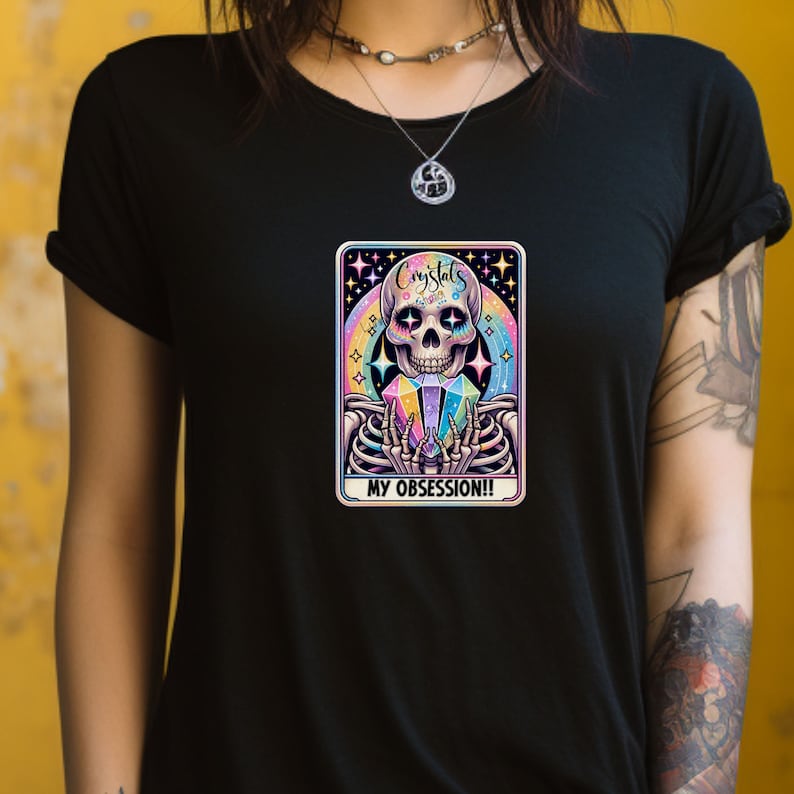 Crystal Obsession Skeleton Tarot Card PNG: Rainbow Skull Design ...