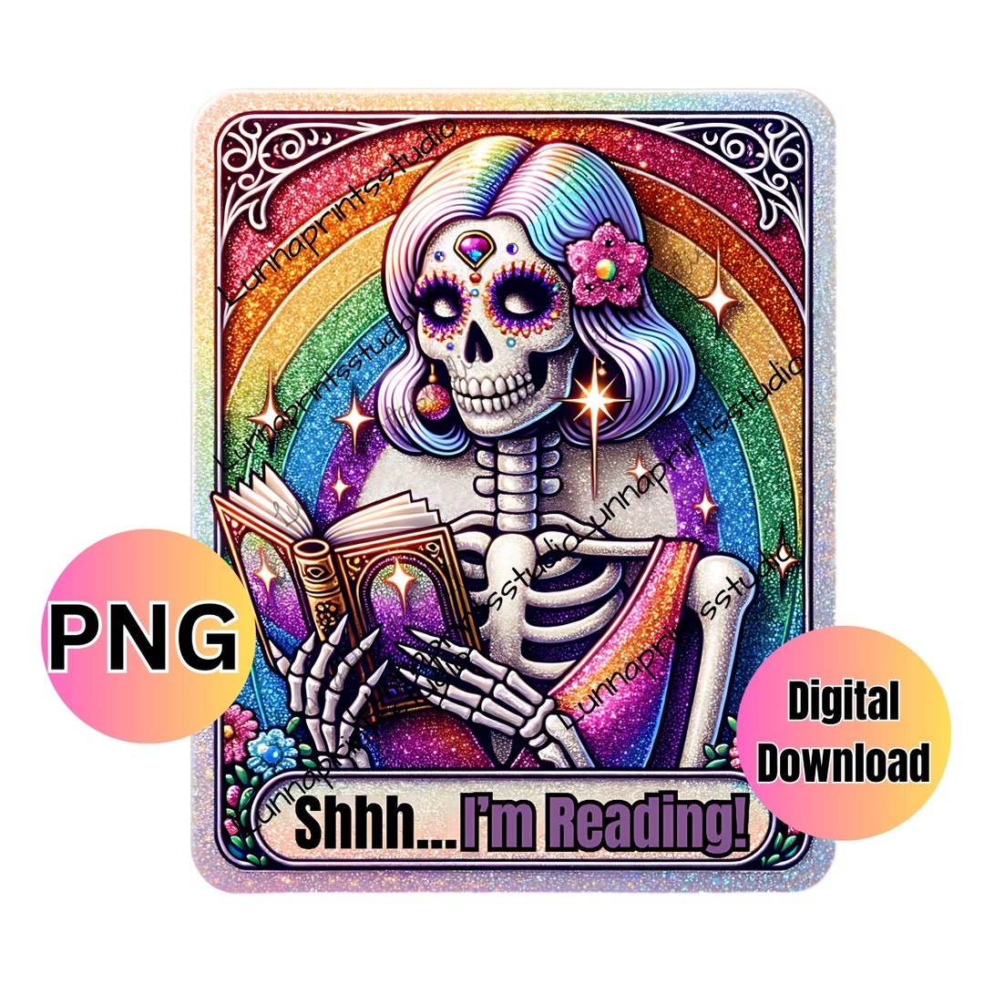Skeleton Funny Tarot Card PNG Shhh I'm Reading Clipart, Sublimation ...