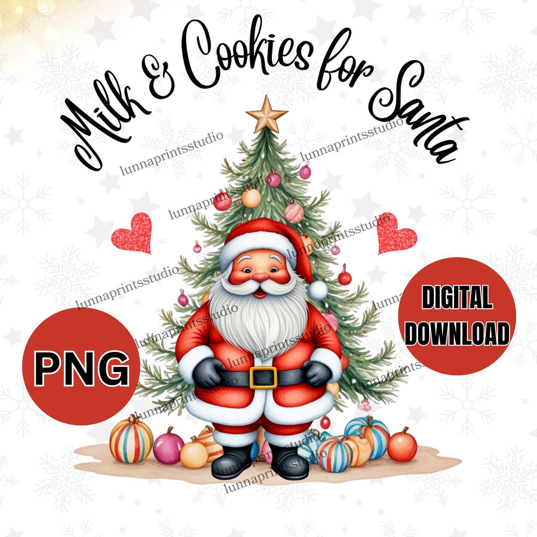 Christmas Eve PNG Milk & Cookies for Santa Christmas Eve Tray Clipart ...