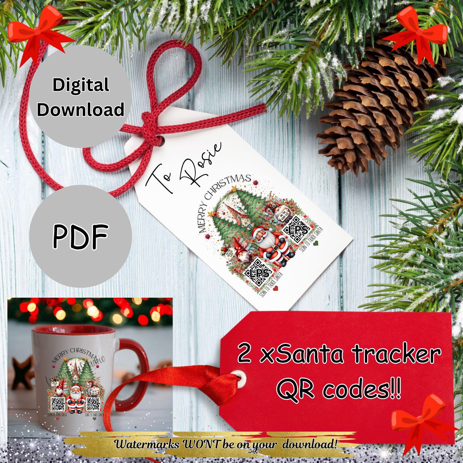 Santa Tracker QR Codes PNG for Christmas Eve Sublimation Blanks ...