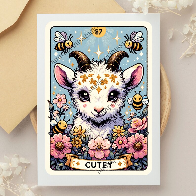Cute Goat Tarot Card PNG Clipart, Glitter Sublimation Print (digital ...