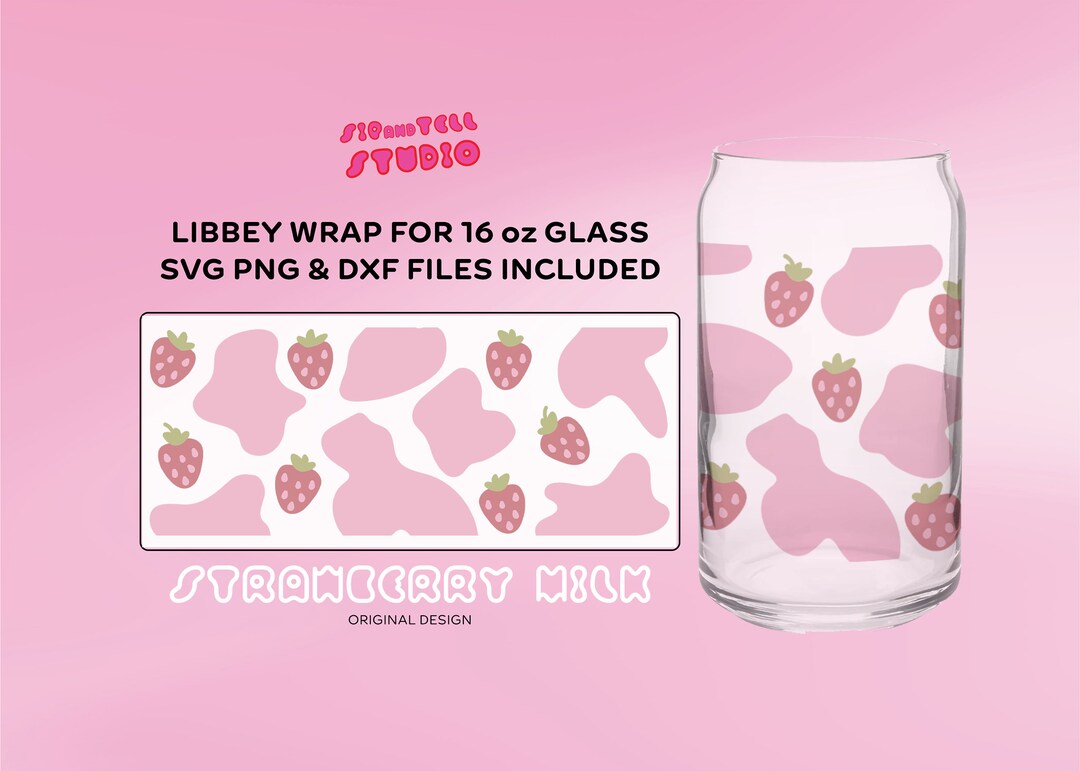 Cow Print Strawberry Milk Design Libbey Glass Cute Fruit Design SVG PNG ...