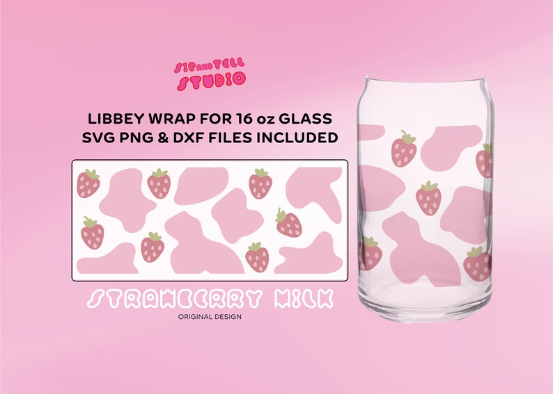 Cow Print Strawberry Milk Design Libbey Glass Cute Fruit - Etsy