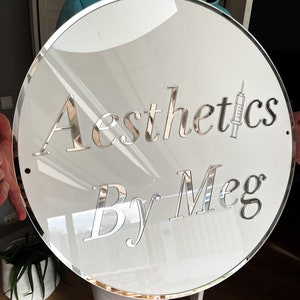 Custom Circle Sign, White Background With Silver Rim and Silver ...