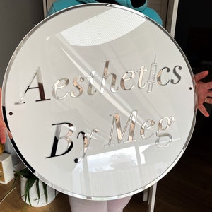 Custom Circle Sign, White Background With Silver Rim and Silver ...