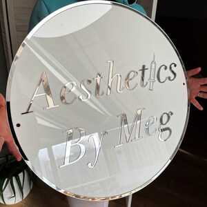 Custom Circle Sign, White Background With Silver Rim and Silver ...