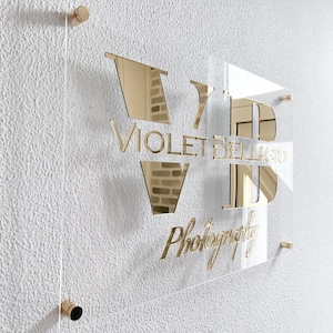 Unique Gold Custom Made Business Sign on Transparent Acrylic Backround ...