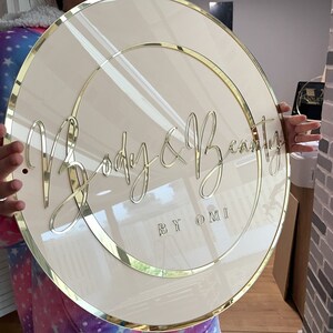 Custom Round Acrylic Business Sign With Golden Edges and Golden ...