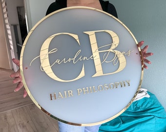 Personalized Frosted Acrylic Business Sign With Golden Lettering and ...