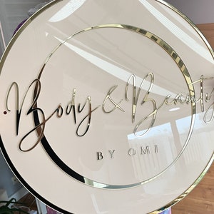 Custom Round Acrylic Business Sign With Golden Edges and Golden ...