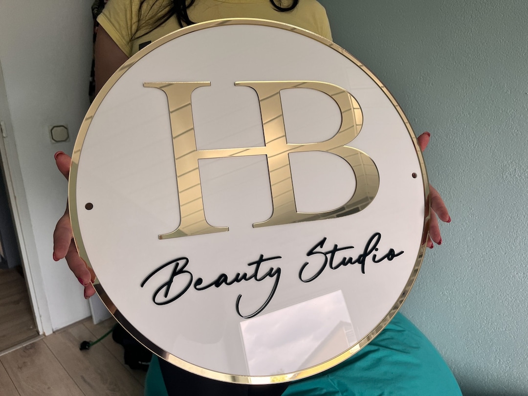 Custom Round Sign for Wall, White Background With Golden and Black ...