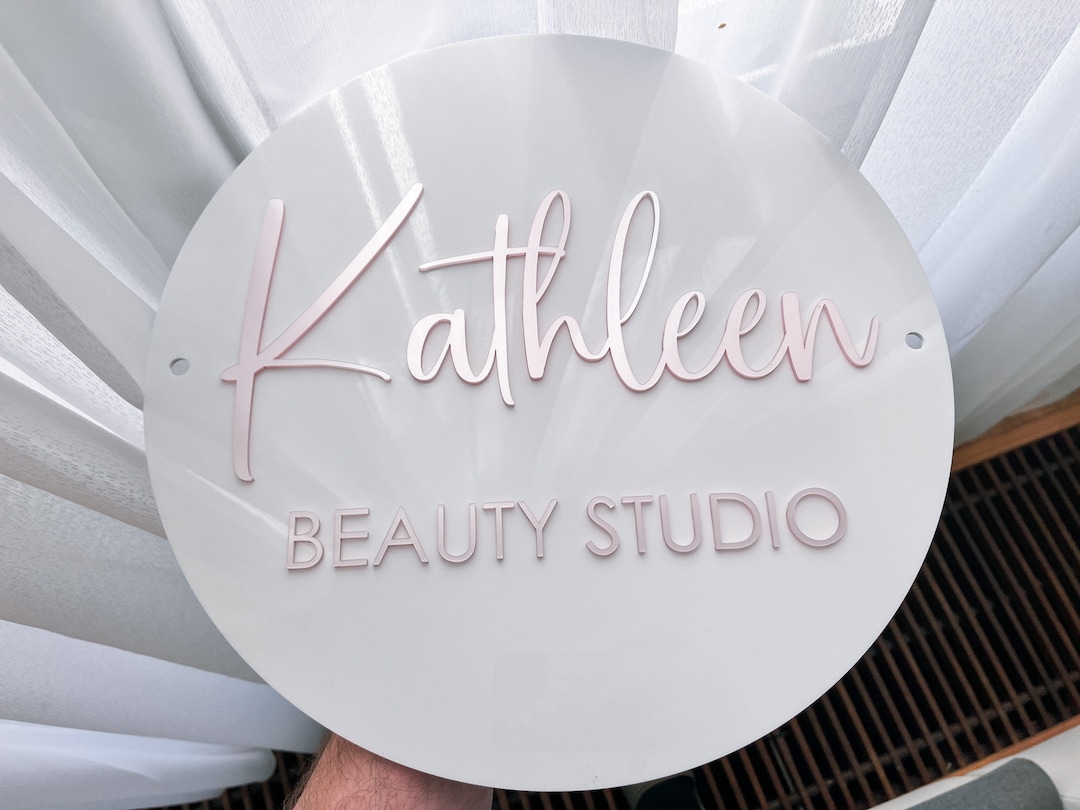 Pearl Pink Custom Acrylic Sign for Salon on White Background ...
