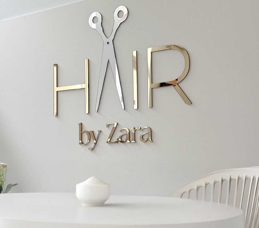 Hair Salon Wall Sign – Personalized Acrylic Logo – Modern 3D Mirror ...