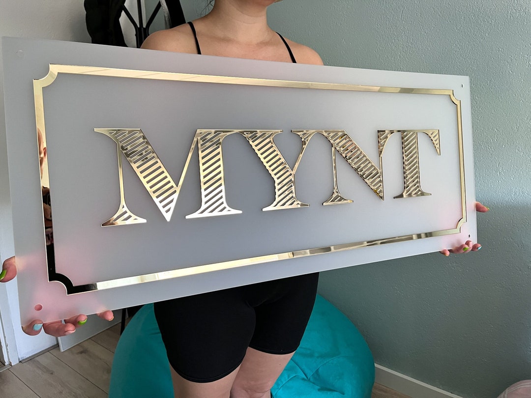 Custom Frosted Acrylic Sign With Golden Golden Letters. Personalized ...