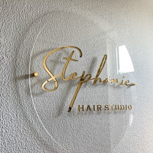 Personalized Acrylic Business Sign, Golden Lettering, Salon Wall Decor ...