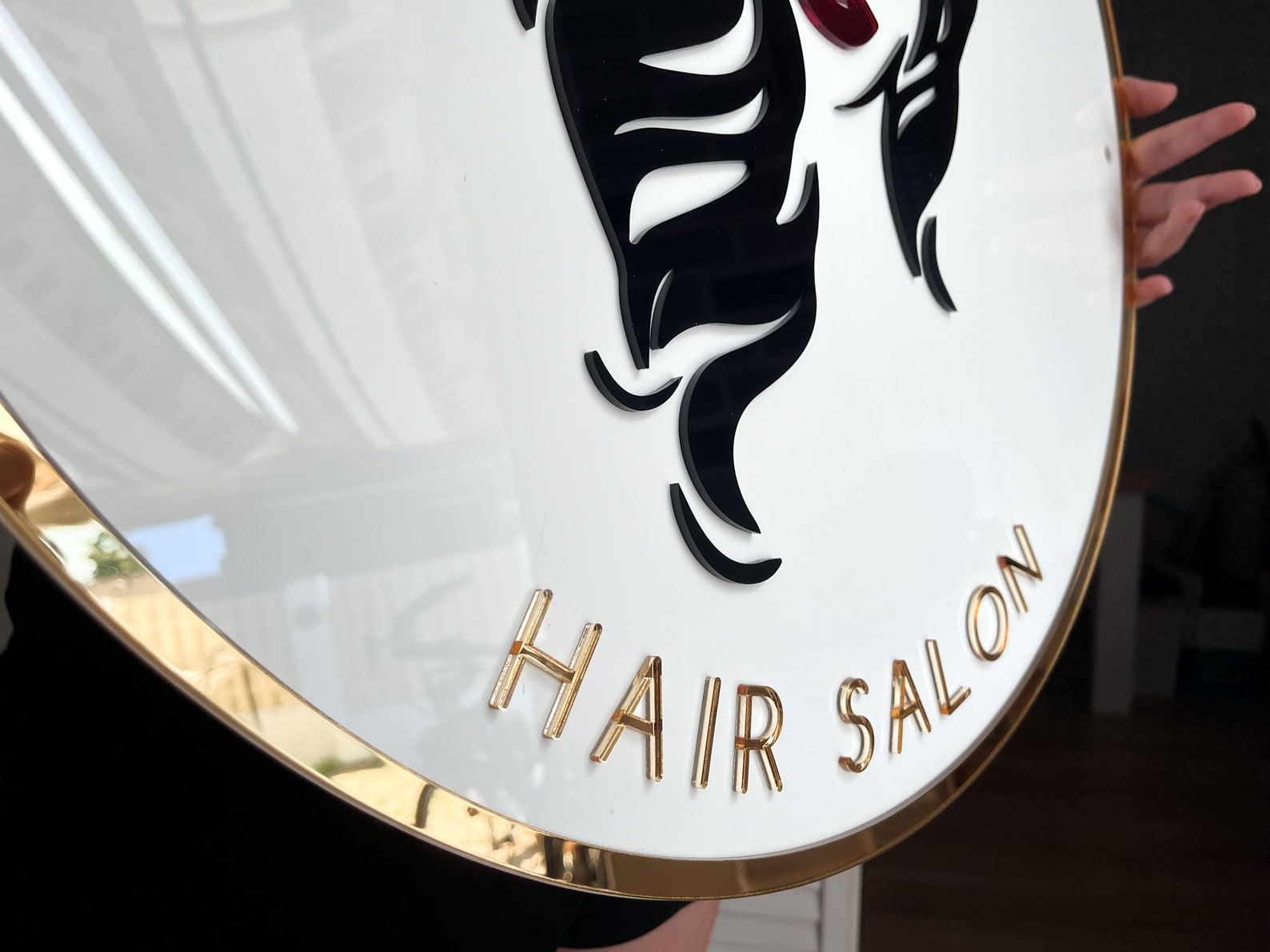 Personalized Hair Salon Acrylic Sign, Golden Edge, Custom Lettering - Etsy